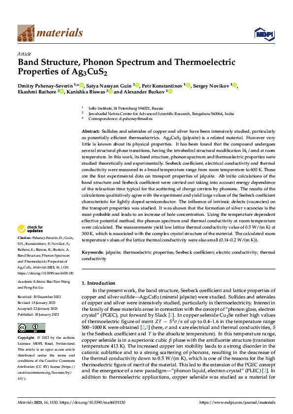 (PDF) Band Structure, Phonon Spectrum and Thermoelectric Properties of Ag3CuS2