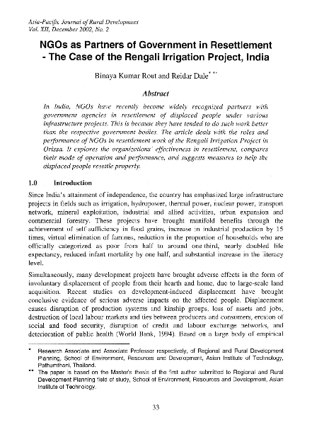 (PDF) NGOs as Partners of Government in Resettlement - The Case of the ...