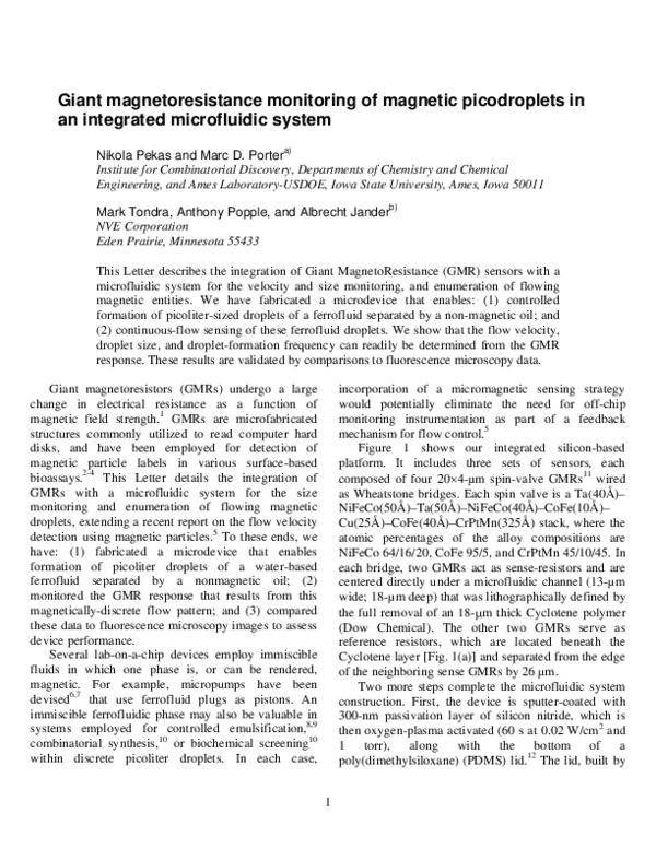 (PDF) Giant magnetoresistance monitoring of magnetic picodroplets in an integrated microfluidic ...