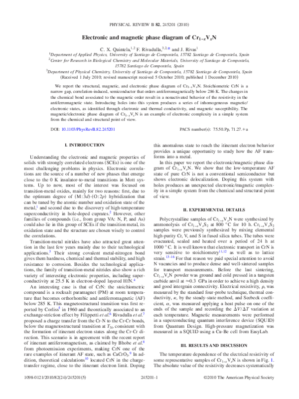 (PDF) Electronic and magnetic phase diagram ofCr1−xVxN