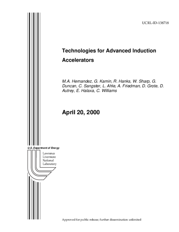 (PDF) Technologies for Advanced Induction Accelerators | William Sharp ...