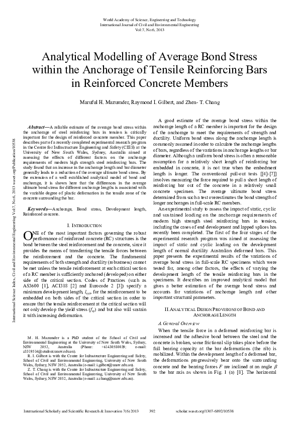(PDF) Analytical Modelling Of Average Bond Stress Within The Anchorage ...
