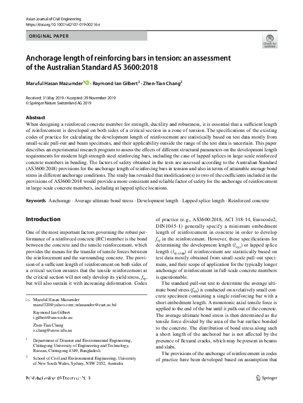 (PDF) Anchorage length of reinforcing bars in tension: an assessment of ...