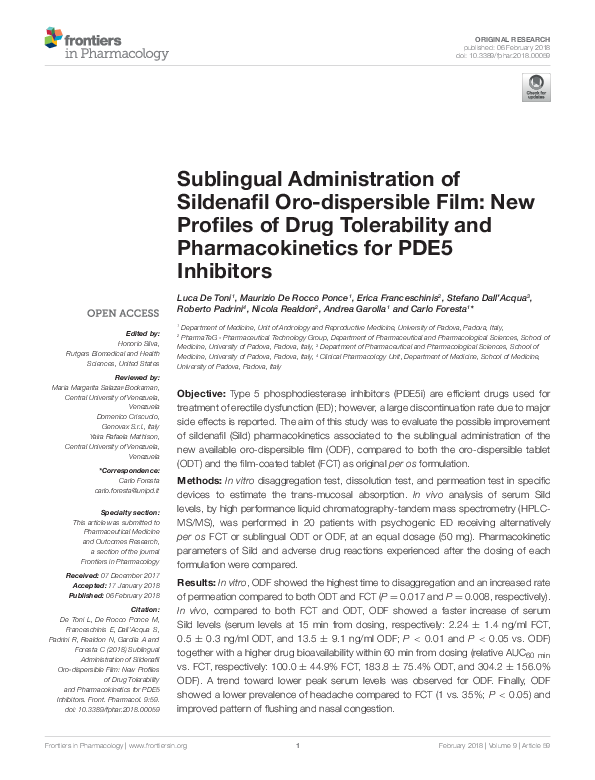 (PDF) Sublingual Administration of Sildenafil Oro-dispersible Film: New ...