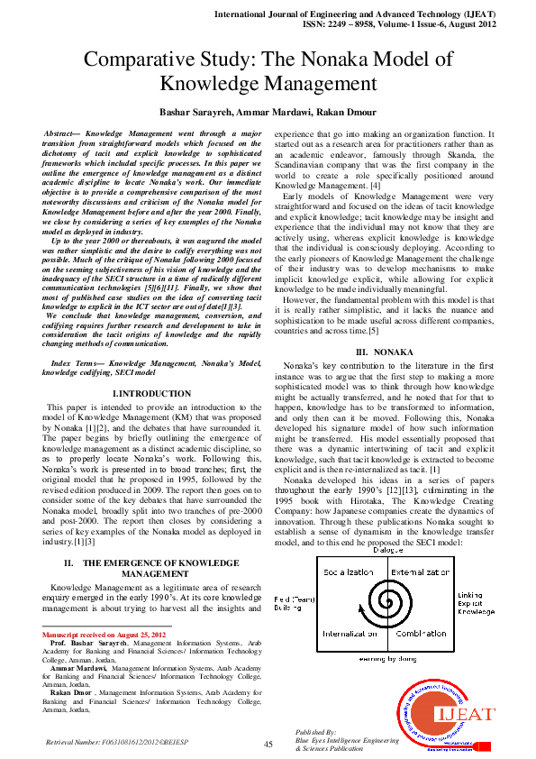 (PDF) Comparative study: the Nonaka model of knowledge management