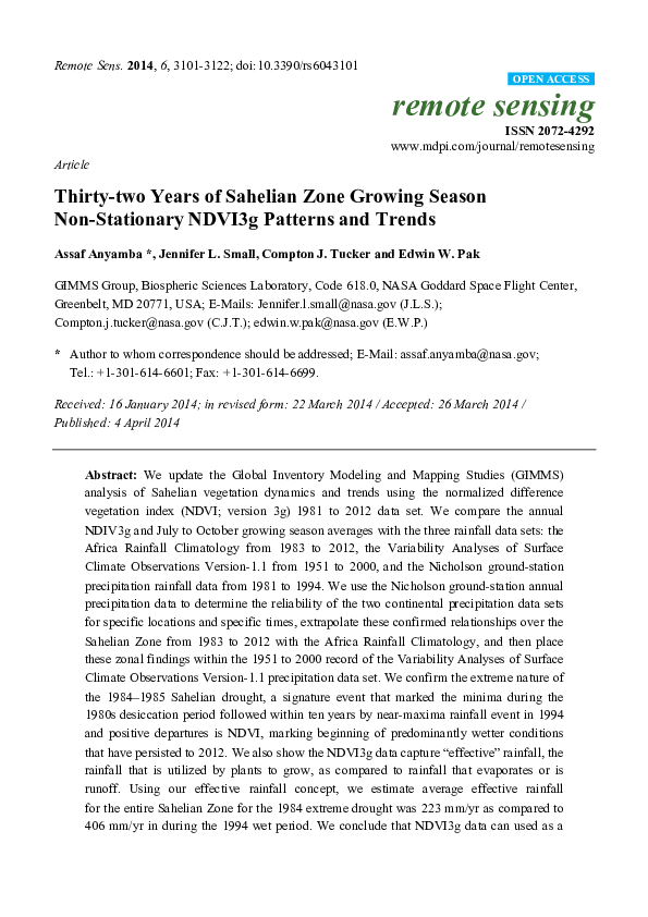 (PDF) Thirty-two Years of Sahelian Zone Growing Season Non-Stationary ...