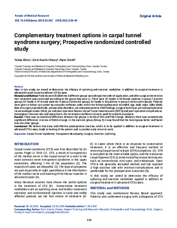 (PDF) Complementary treatment options in carpal tunnel syndrome surgery ...