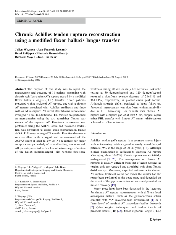 (PDF) Chronic Achilles tendon rupture reconstruction using a modified flexor hallucis longus ...