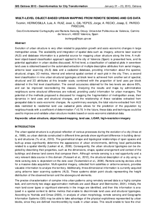 Pdf Multi Level Object Based Urban Mapping From Remote Sensing And