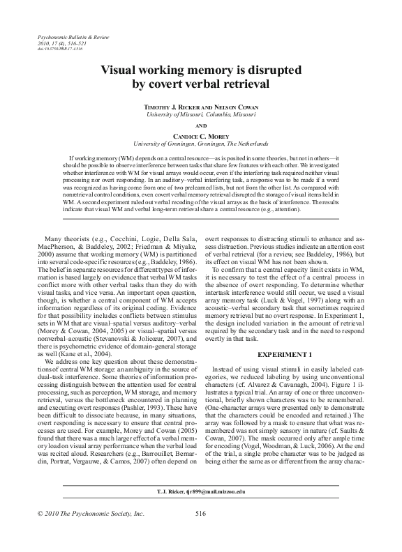 Visual working memory is disrupted by covert verbal retrieval
