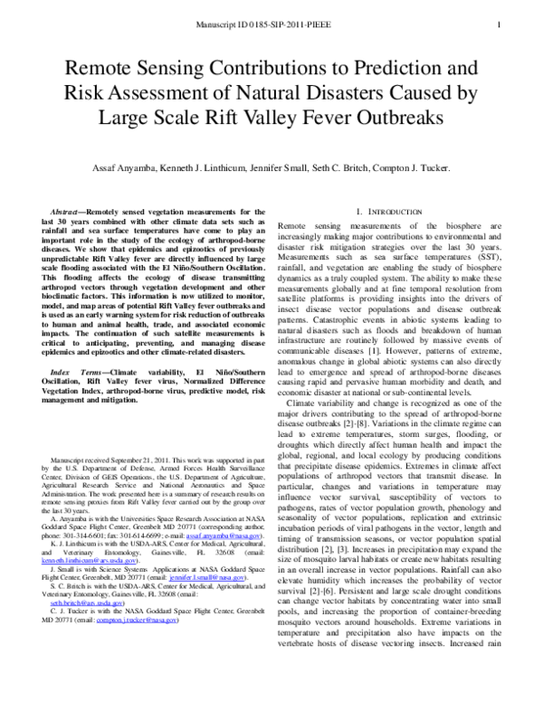 (PDF) Remote Sensing Contributions to Prediction and Risk Assessment of ...