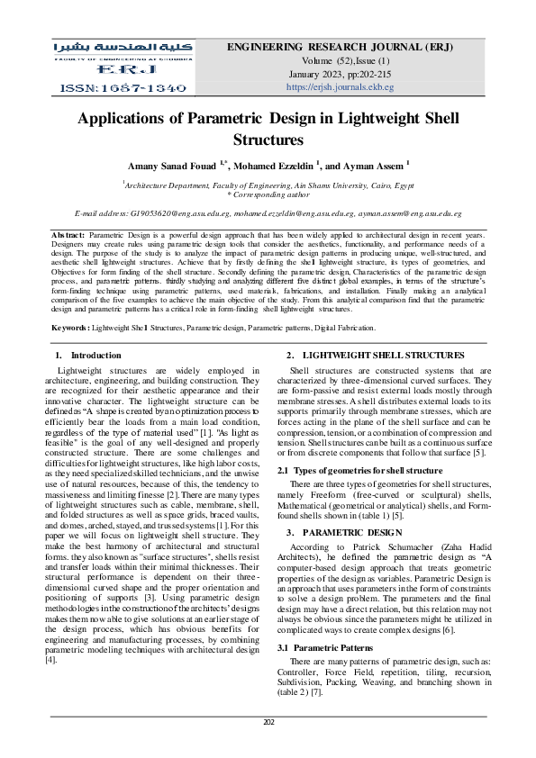Pdf Application Of Parametric Design In Lightweight Shell Structures