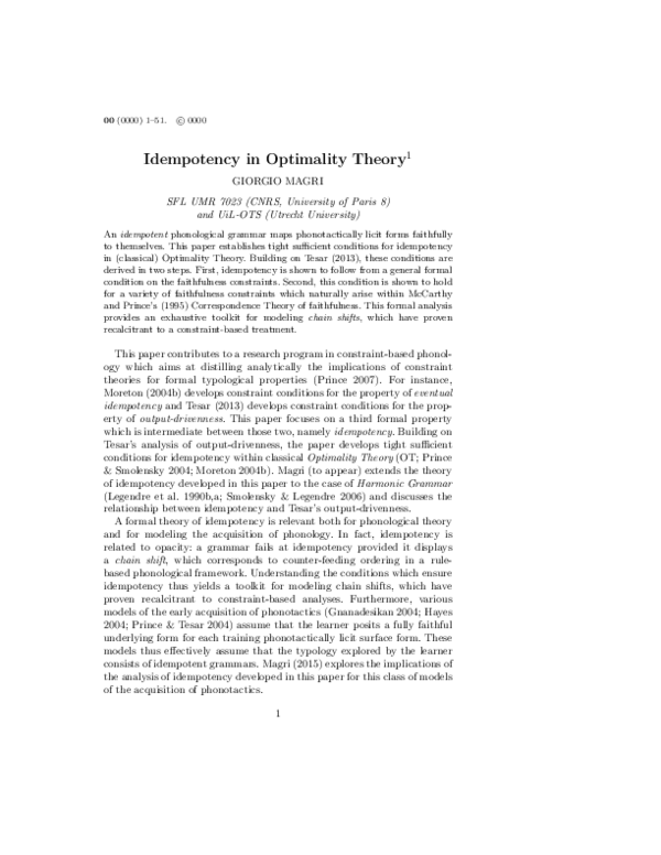 (PDF) Idempotency in Optimality Theory