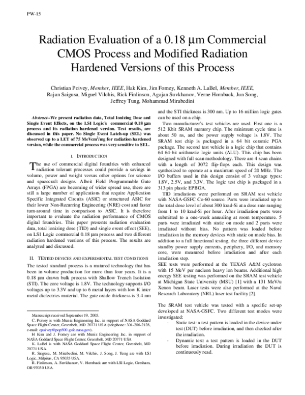 (PDF) Radiation evaluation of a 0.18 μm commercial CMOS process and ...