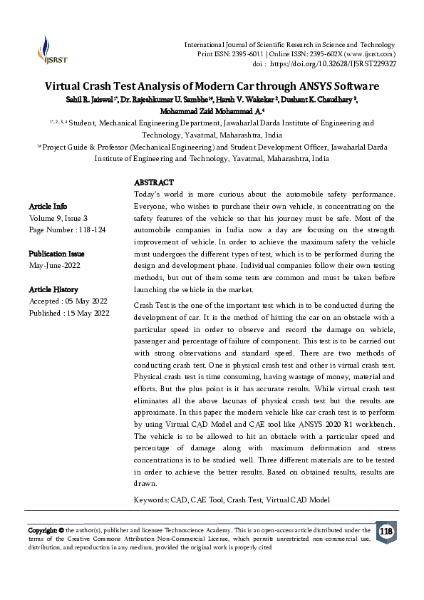 Pdf Virtual Crash Test Analysis Of Modern Car Through Ansys Software