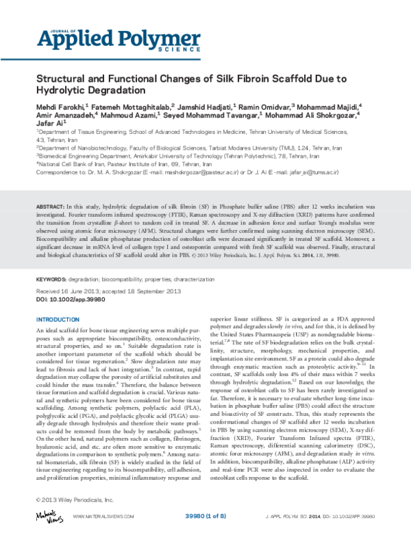 (PDF) Structural and functional changes of silk fibroin scaffold due to hydrolytic degradation