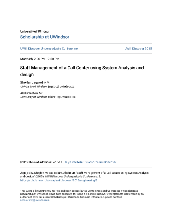 (PDF) Staff Management of a Call Center using System Analysis and design