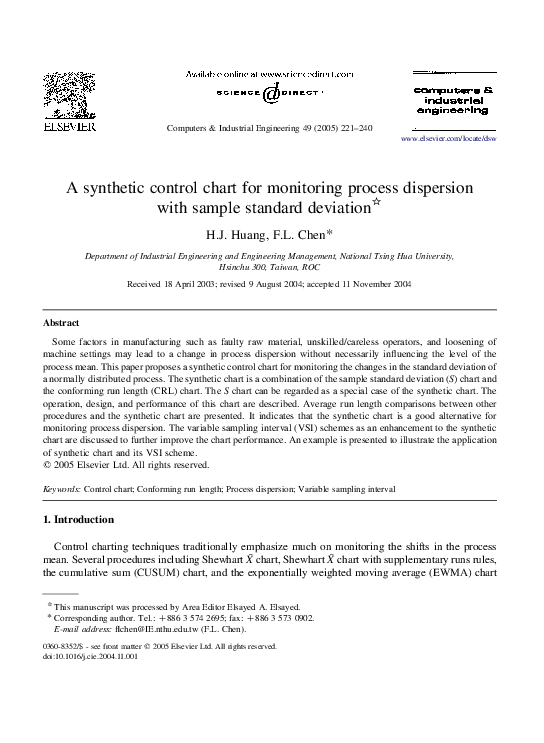 Pdf A Synthetic Control Chart For Monitoring Process Dispersion With