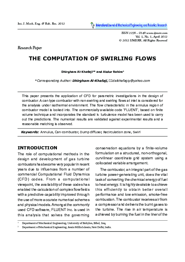 (PDF) The Computation of Swirling Flows