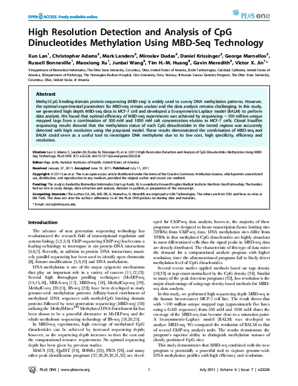 (PDF) High Resolution Detection and Analysis of CpG Dinucleotides Methylation Using MBD-Seq ...