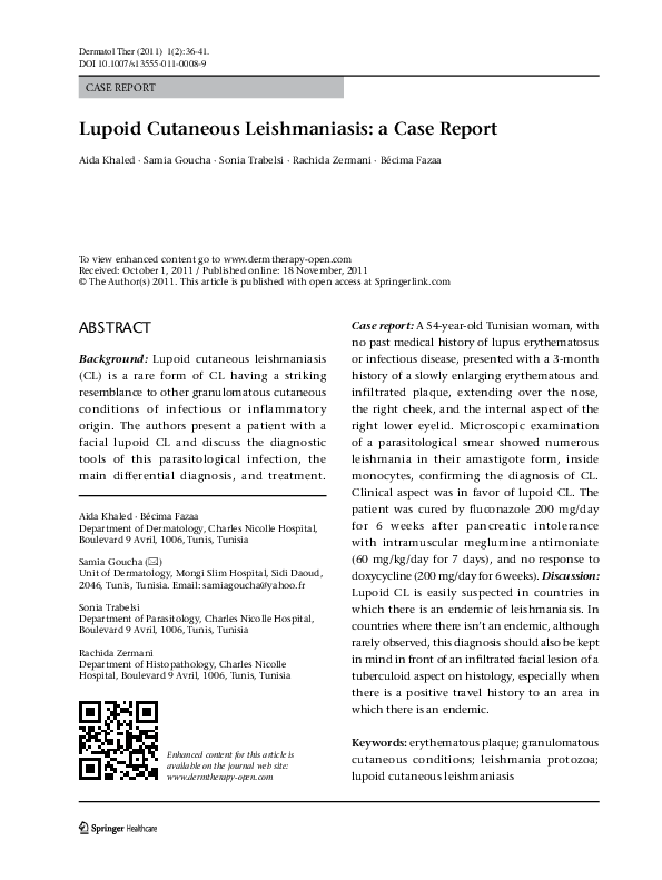 (PDF) Lupoid cutaneous leishmaniasis: a case report