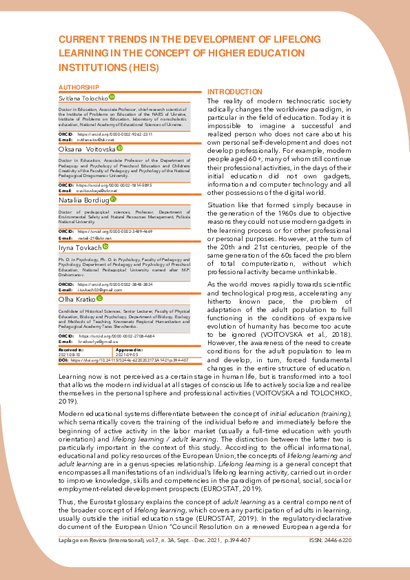 (PDF) Current trends in the development of lifelong learning in the concept of Higher Education ...