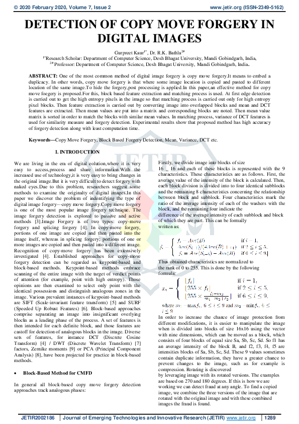 (PDF) Method for Detecting Copy Move Forgery in Digital Images