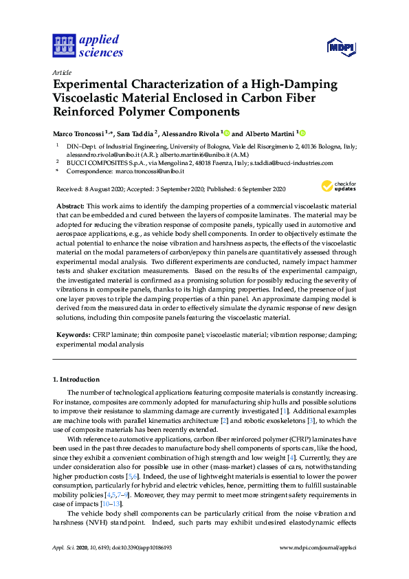 (PDF) Experimental Characterization of a High-Damping Viscoelastic Material Enclosed in Carbon ...