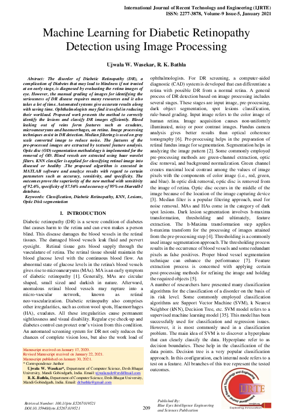 (PDF) Machine Learning for Diabetic Retinopathy Detection using Image Processing