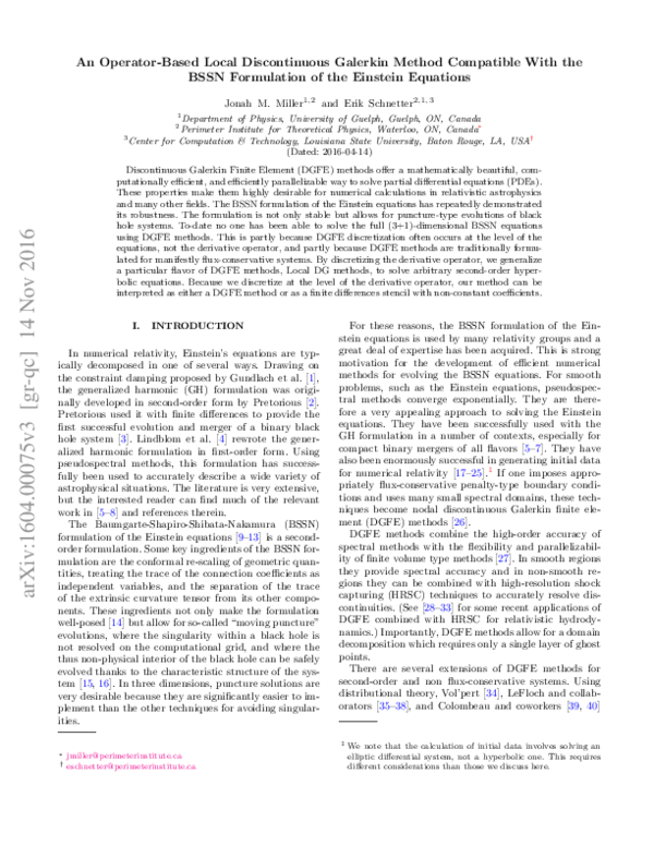 (PDF) An operator-based local discontinuous Galerkin method compatible with the BSSN formulation ...