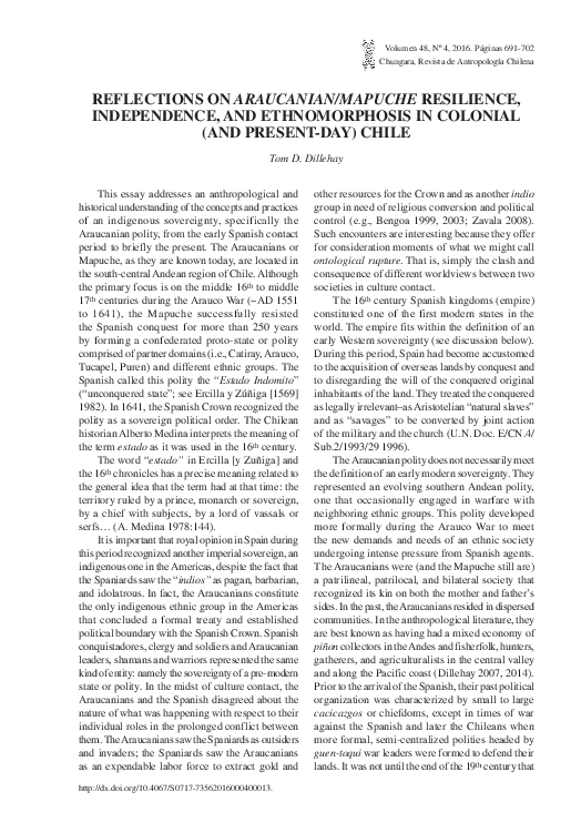 (PDF) Reflections on Araucanian/Mapuche Resilience, Independence, and ...