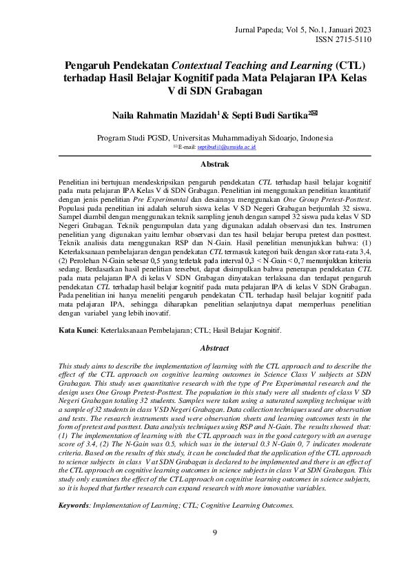 (PDF) Pengaruh Pendekatan Contextual Teaching and Learning (CTL) terhadap Hasil Belajar Peserta ...