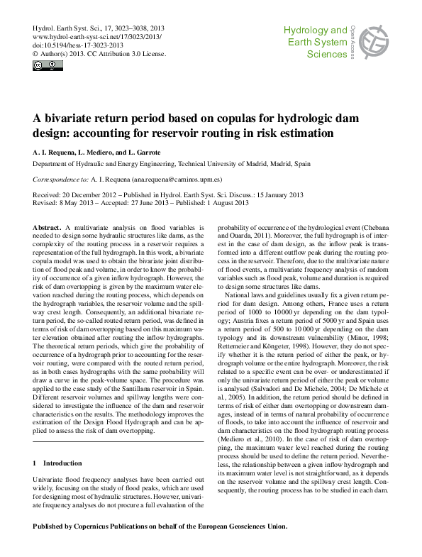 (PDF) A bivariate return period based on copulas for hydrologic dam ...
