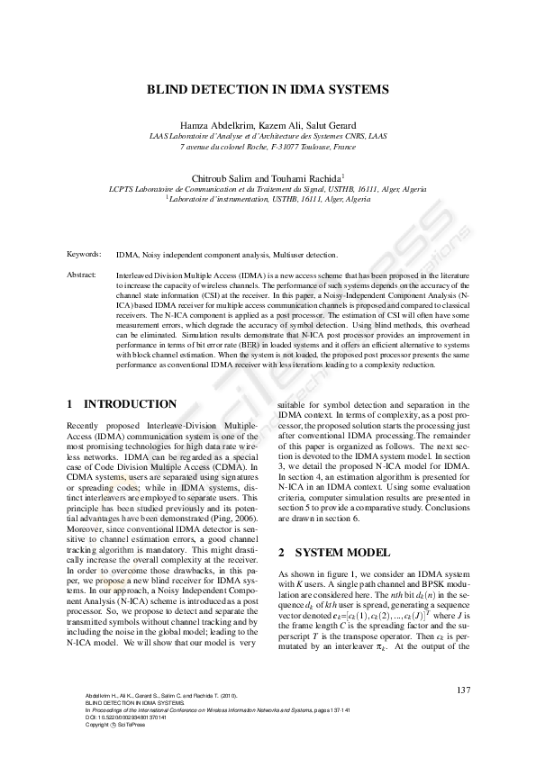 (PDF) Blind Detection in Idma Systems
