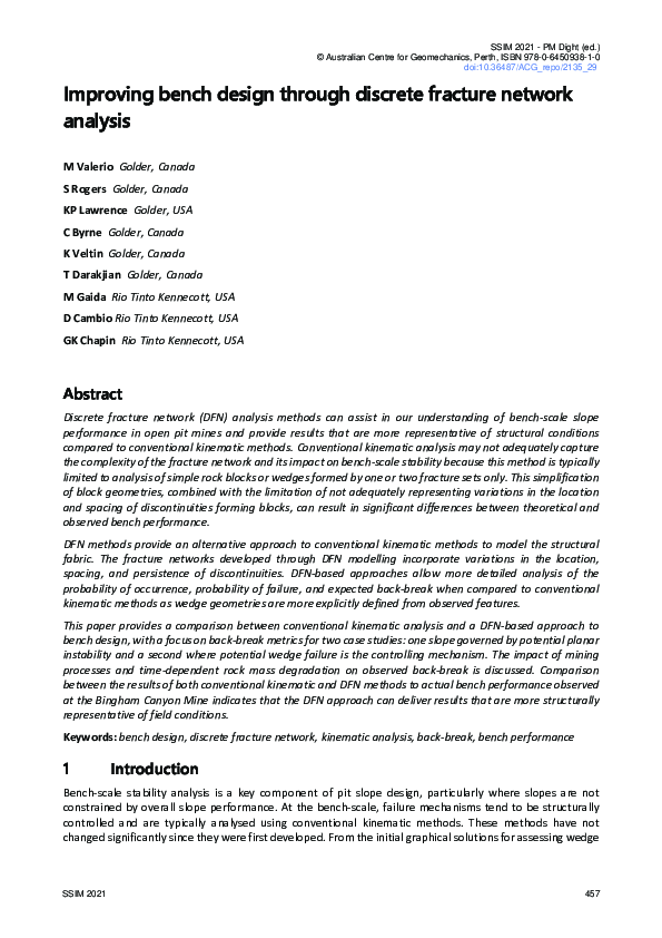 Pdf Improving Bench Design Through Discrete Fracture Network Analysis