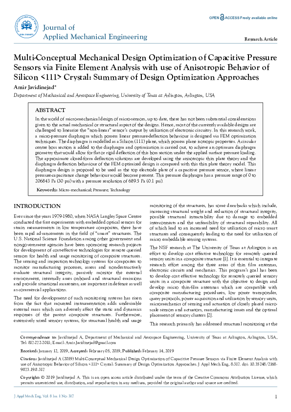 (PDF) Multi-Conceptual Mechanical Design Optimization of Capacitive Pressure Sensors via Finite ...