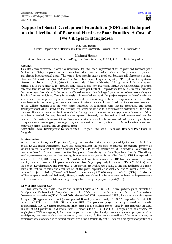(PDF) Support of Social Development Foundation (SDF) and Its Impact on ...