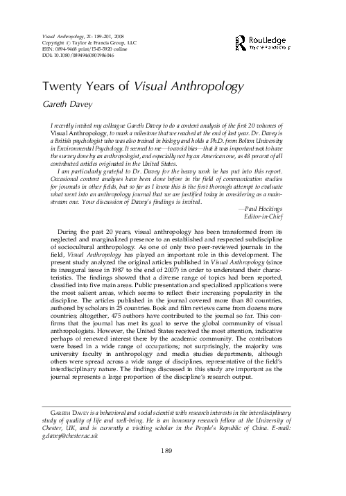 (PDF) Twenty Years of Visual Anthropology