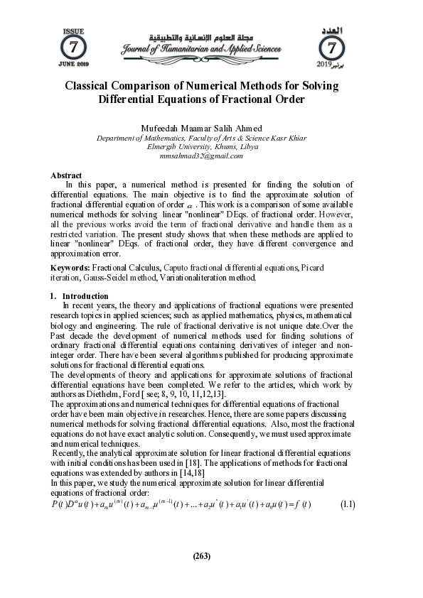 (PDF) Classical Comparison of Numerical Methods for Solving ...