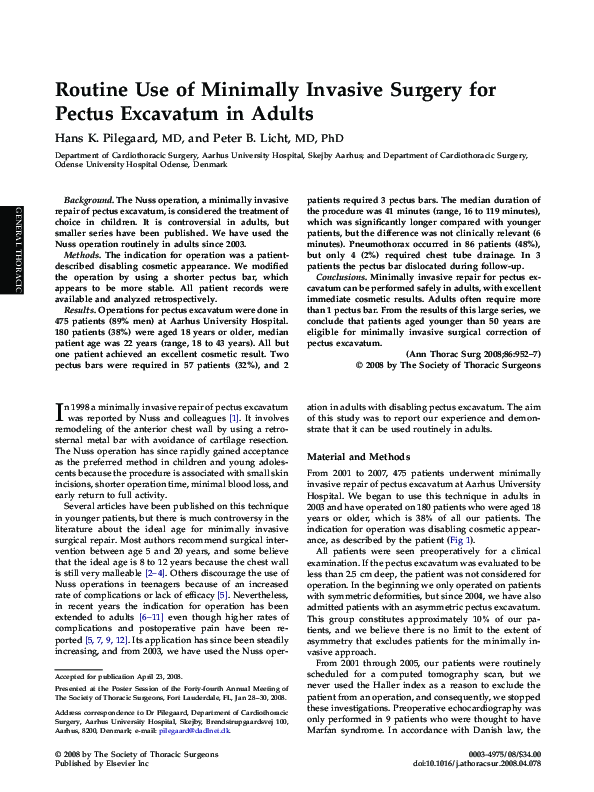 (PDF) Routine Use of Minimally Invasive Surgery for Pectus Excavatum in ...