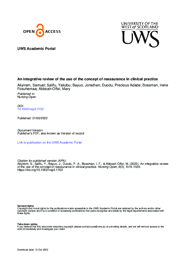 (PDF) An integrative review of the use of the concept of reassurance in ...