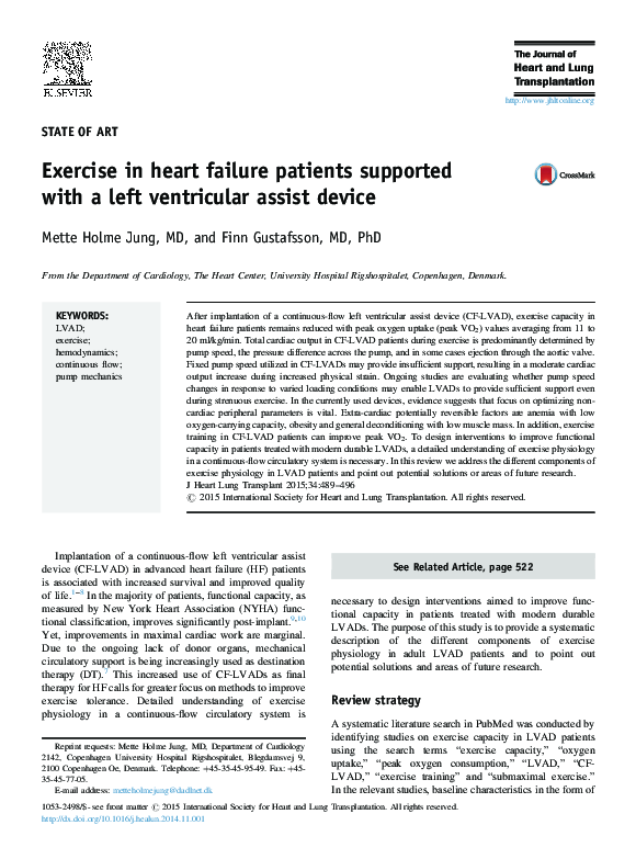 (PDF) Exercise in heart failure patients supported with a left ventricular assist device