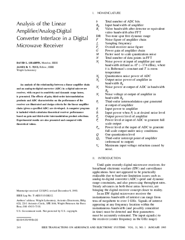 Pdf Analysis Of The Linear Amplifieranalog Digital Converter Interface In A Digital Microwave 9930