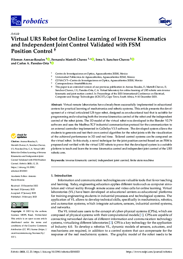 (PDF) Virtual UR5 Robot for Online Learning of Inverse Kinematics and ...