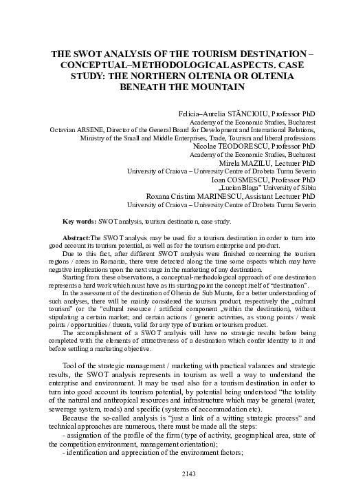 (PDF) The SWOT analysis of the tourism destination conceptual ...