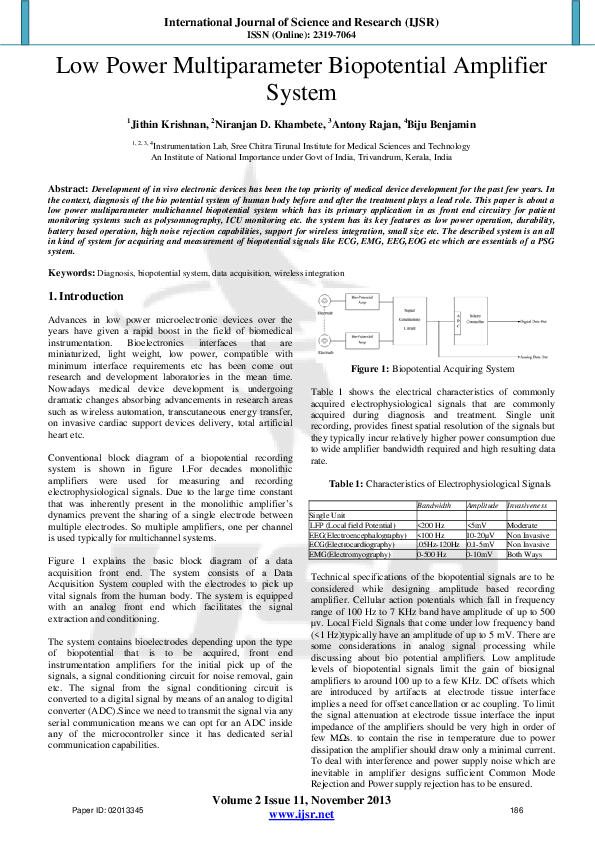 (PDF) Low Power Multiparameter Biopotential Amplifier System