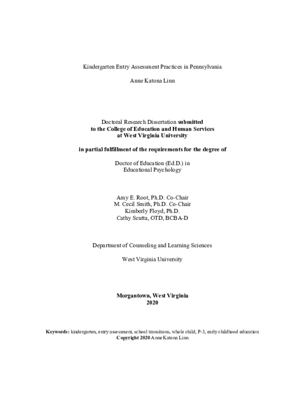 (PDF) Kindergarten Entry Assessment Practices in Pennsylvania