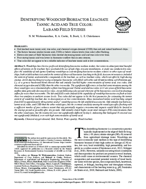 (PDF) Denitrifying Woodchip Bioreactor Leachate Tannic Acid and True ...