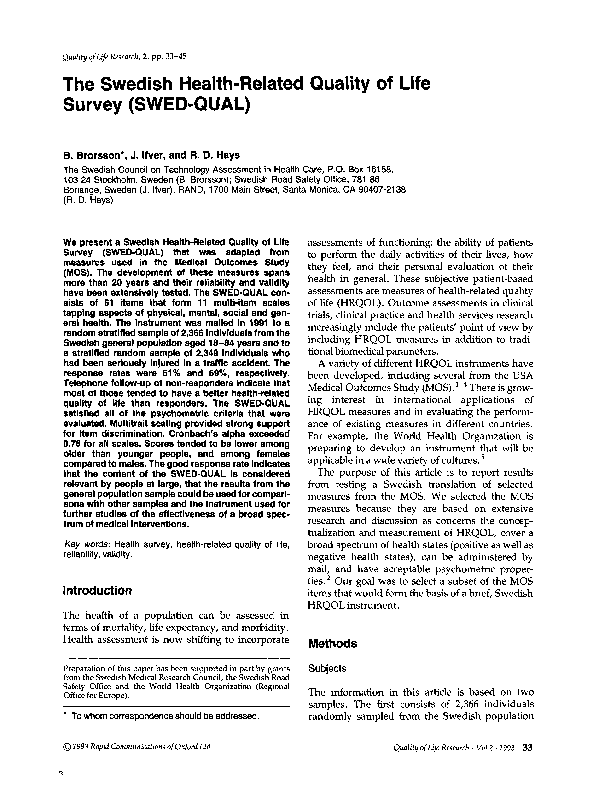 (PDF) The Swedish Health-Related Quality of Life Survey (SWED-QUAL)