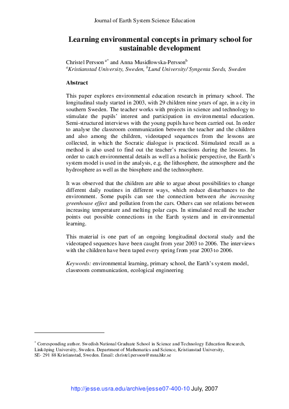 (PDF) Learning environmental concepts in primary school for sustainable ...
